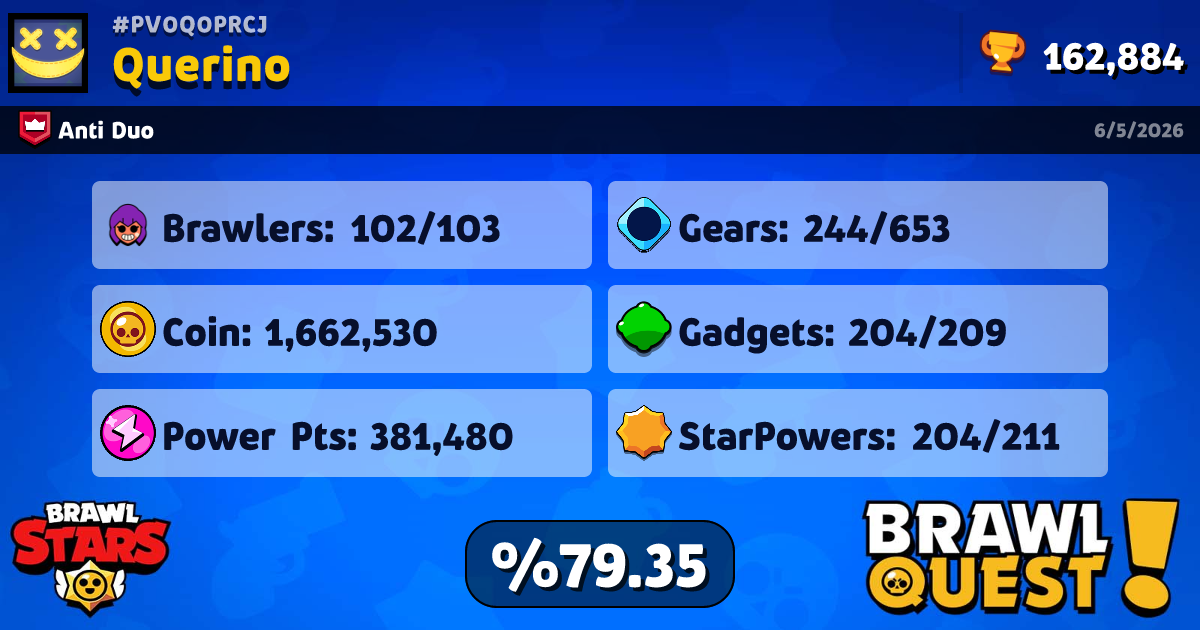 愛†Ꝗ͢ᴜᴇʀɪɴᴏ Profile - BrawlQuest, BrawlStars progress tracker!